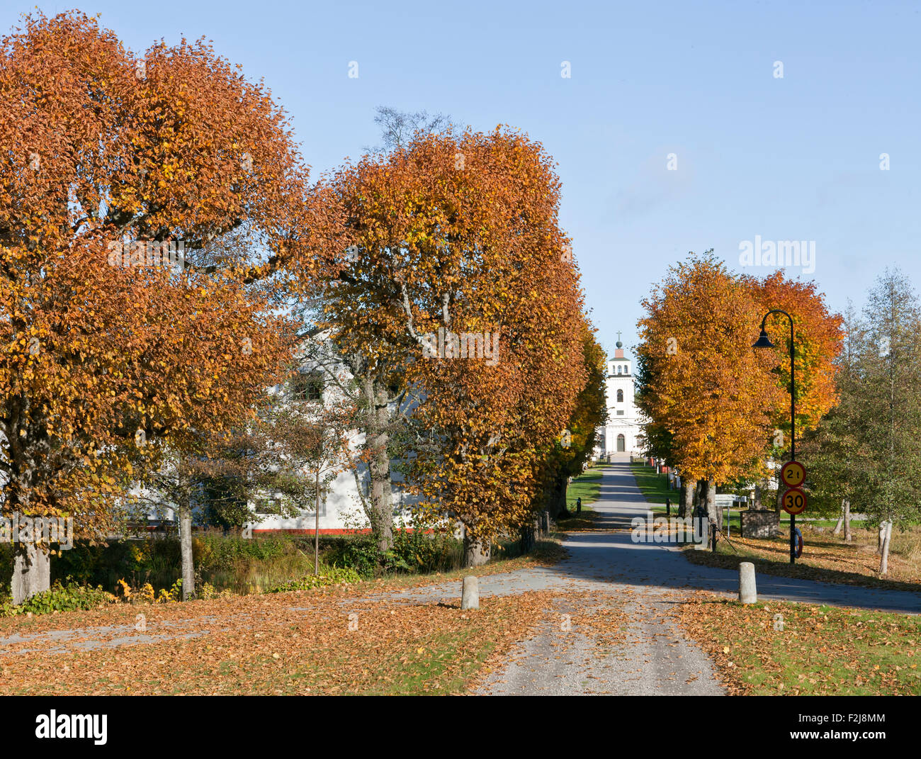 FORSMARK, SWEDEN ON OCTOBER 13, 2013. Main Street up to the church ...