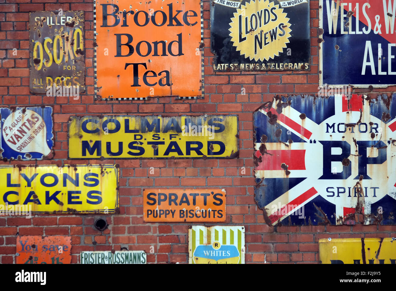 Vintage enamel advertising signs at Bygone Times antiques centre ...