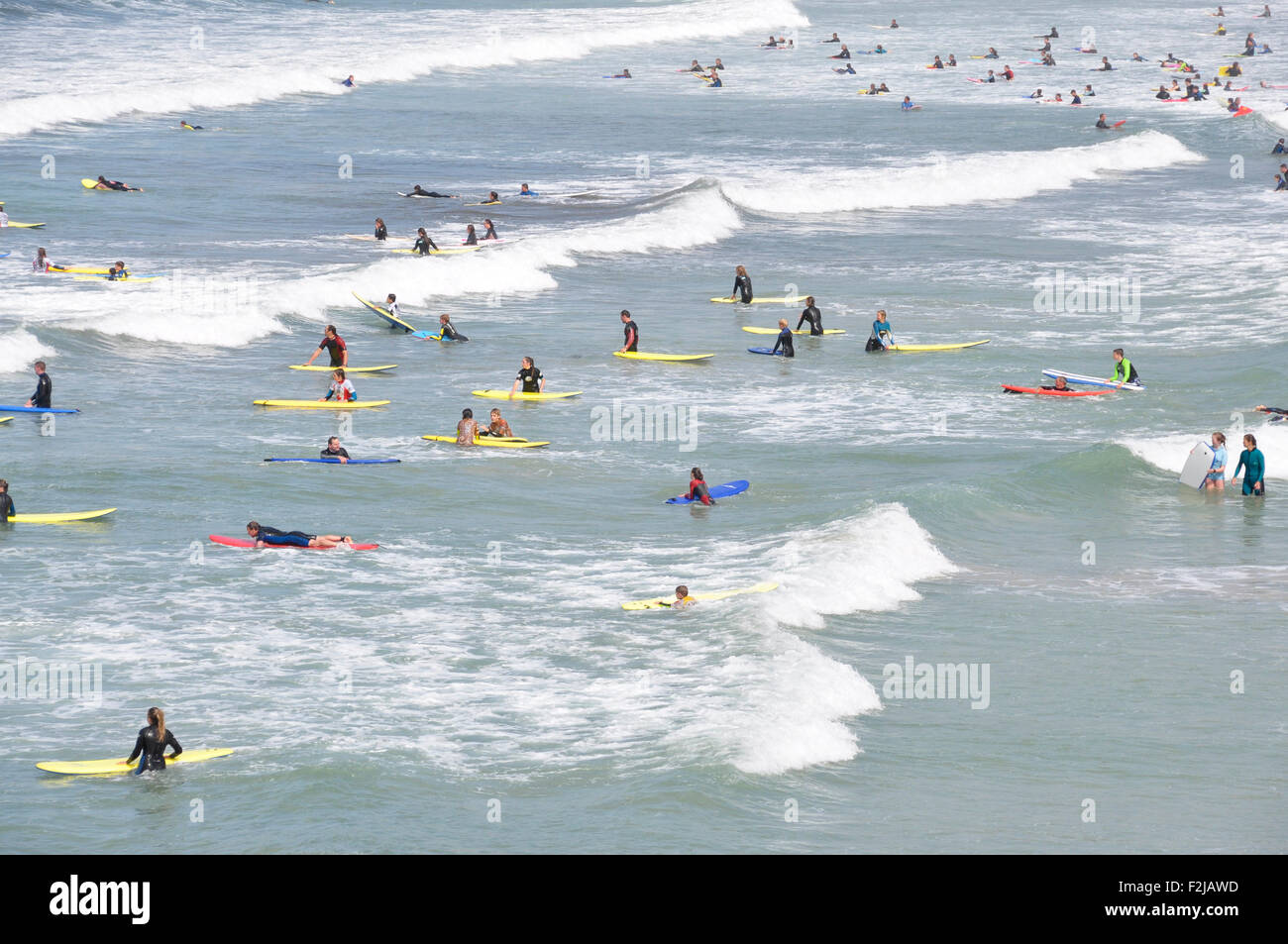 North Cornwall - Polzeath - surfers beach - breaking white topped waves ...