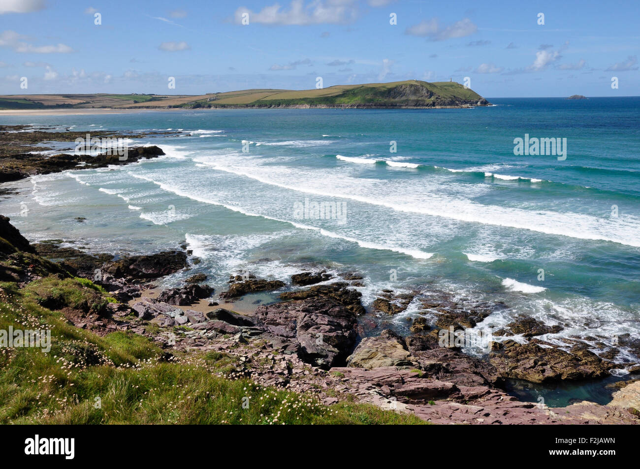 North Cornwall - coast path -view Greenaway Beach + Camel Estuary to ...