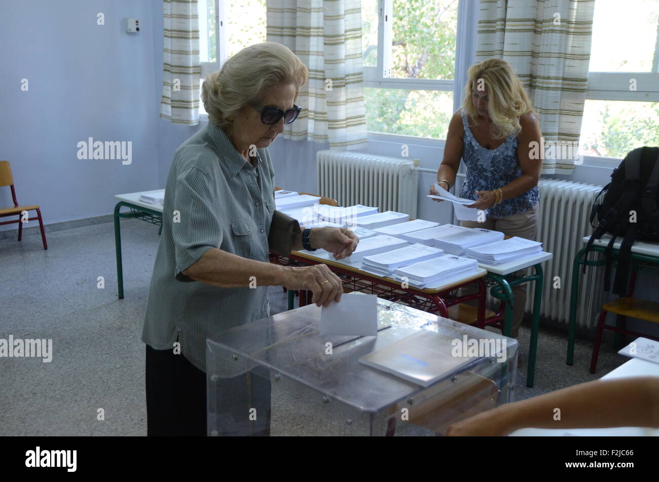 Athens, Greece. 20th Sep, 2015. Greek citiens visit polling centers all ...