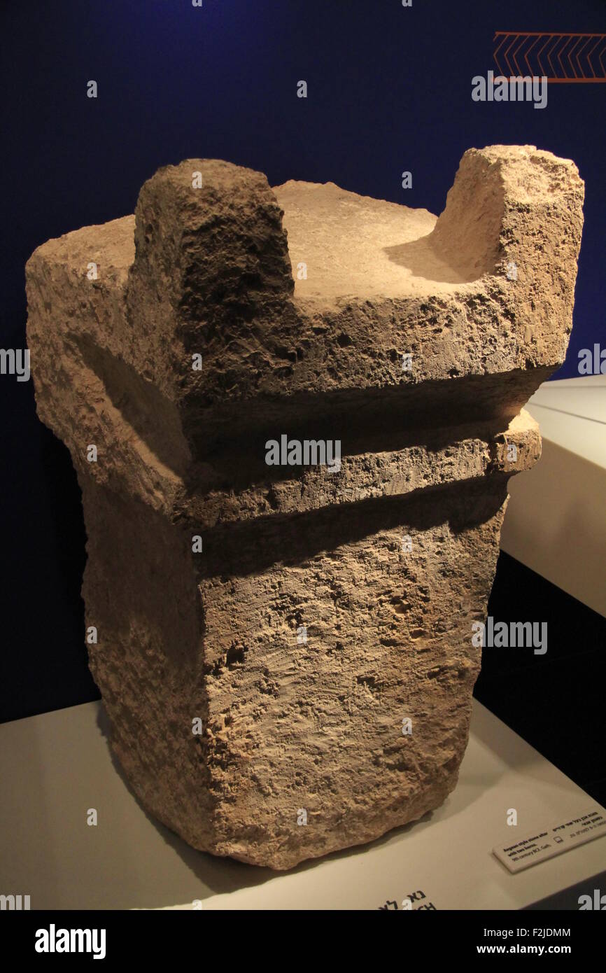 A 9th century BC two horned altar from Tel Zafit, site of biblical Gath ...