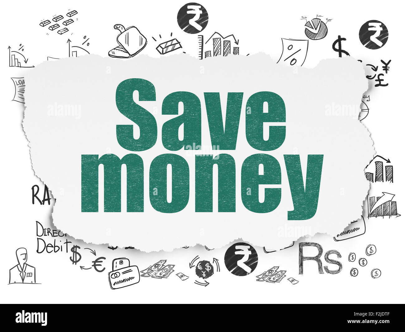 Currency concept: Save Money on Torn Paper background Stock Photo - Alamy