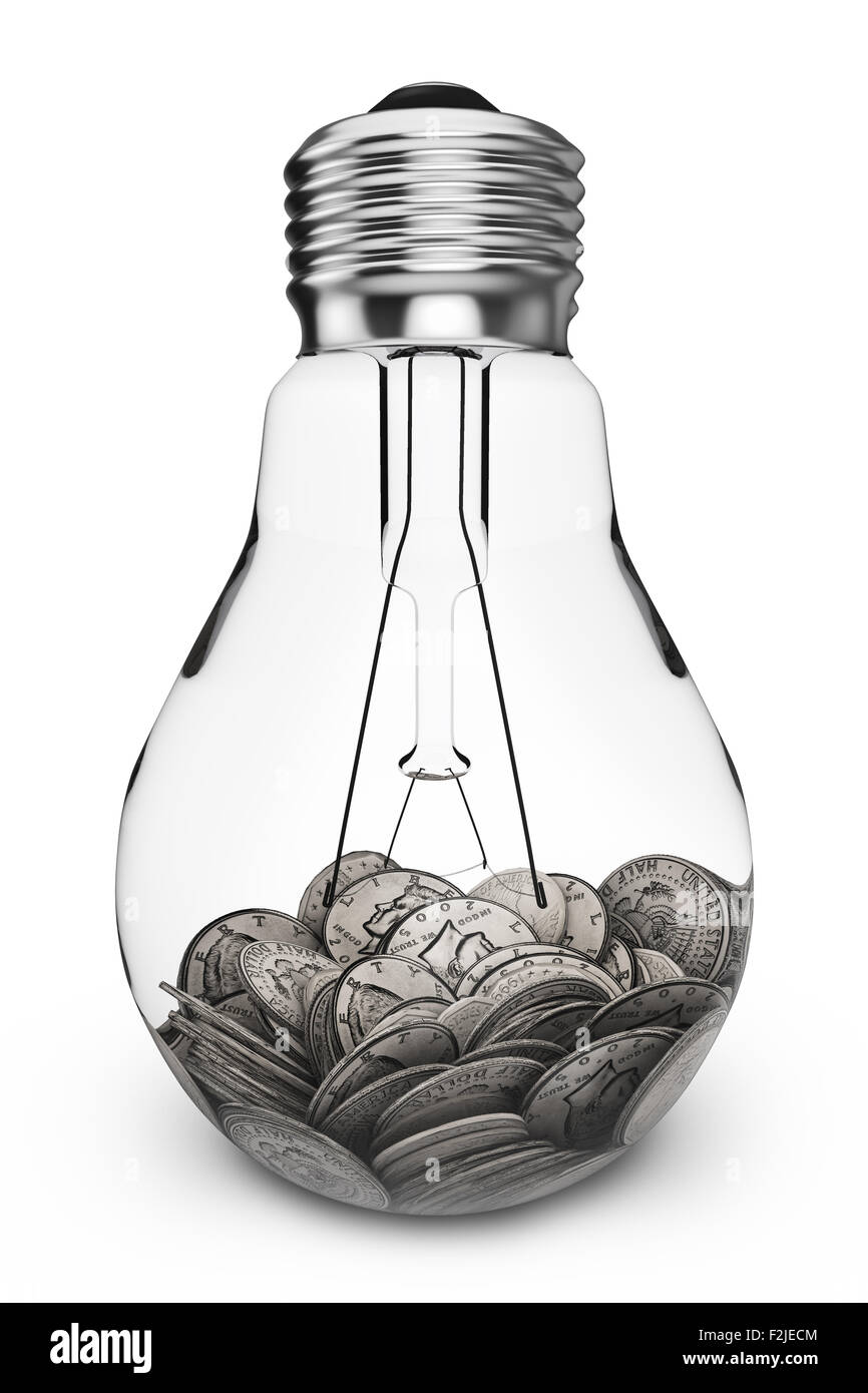 Light bulb money coins Cut Out Stock Images & Pictures - Alamy