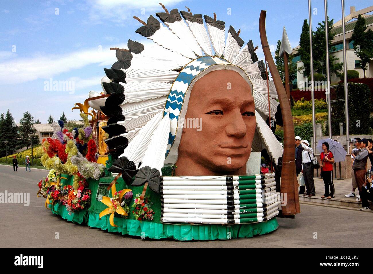 Kunming, China: American Indian float in the daily parade at the World ...