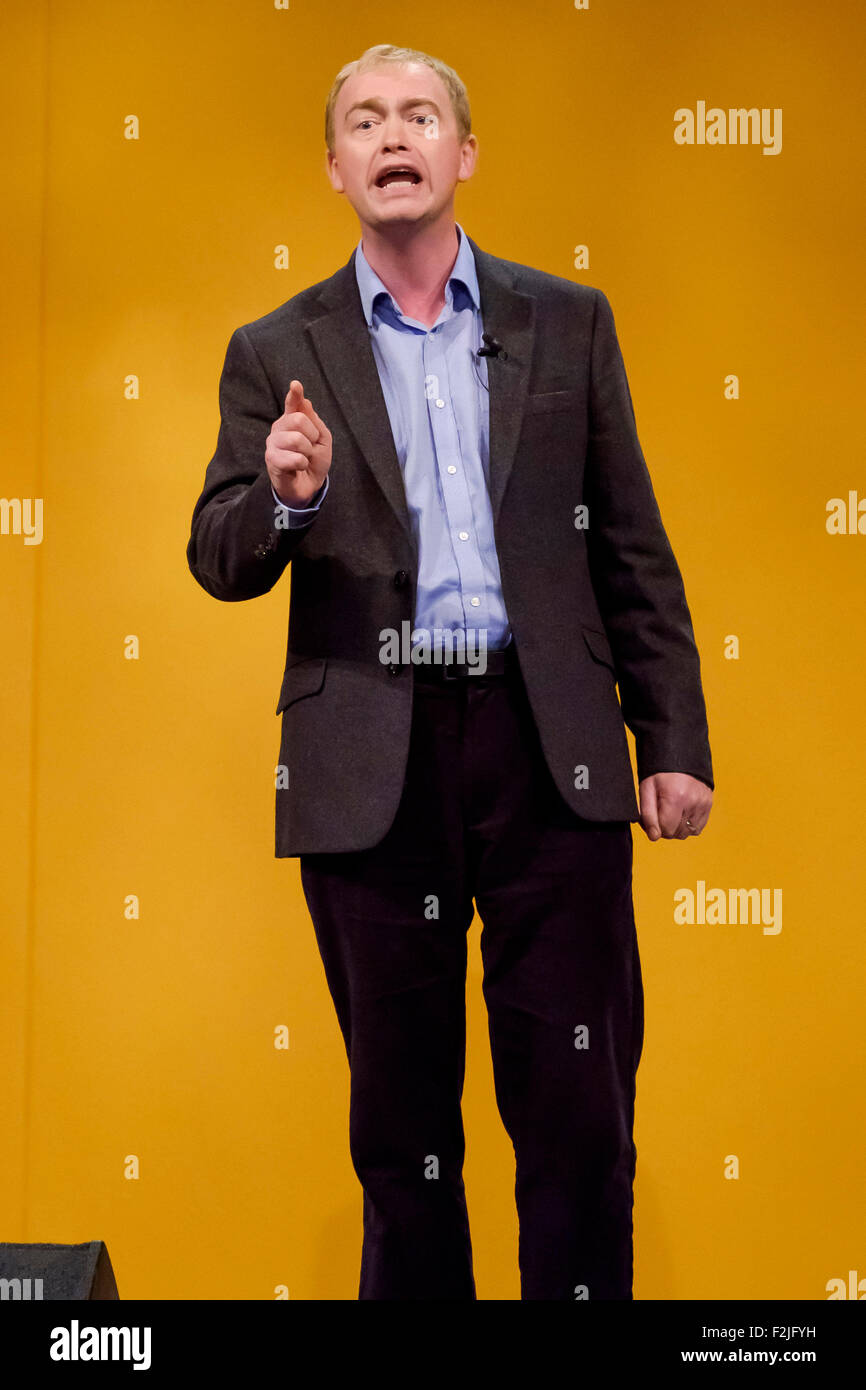 Bournemouth, UK. 19th September, 2015. Party Leader Tim Farron MP ...