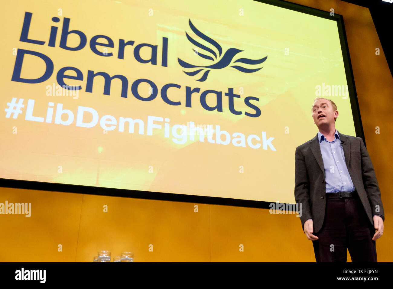 Bournemouth, UK. 19th September, 2015. Party Leader Tim Farron MP ...