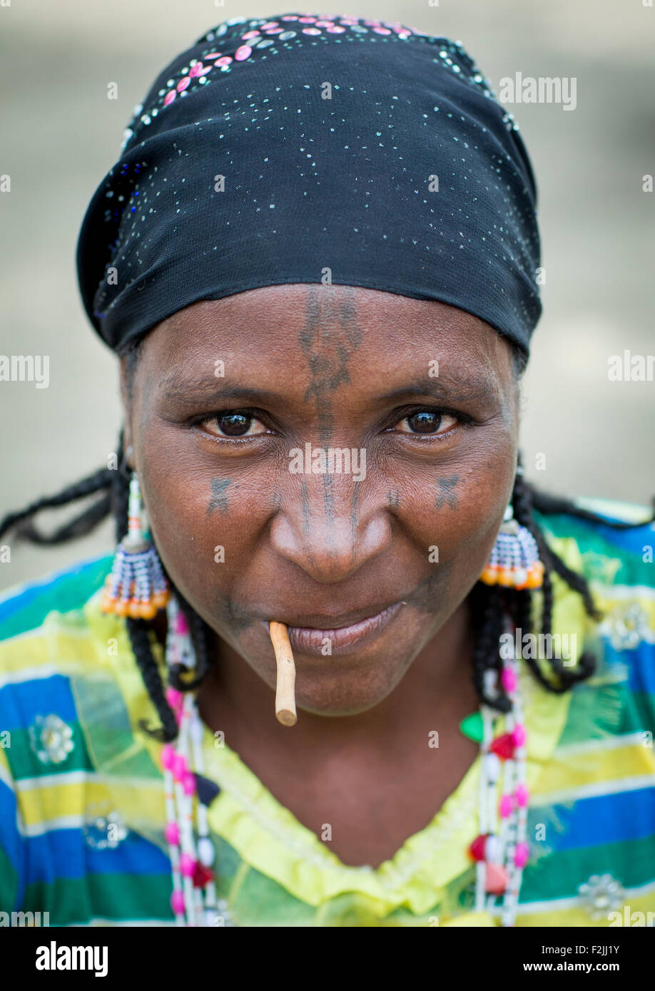 Benin, West Africa, Gossoue, a beautiful tattooed fulani peul tribe ...