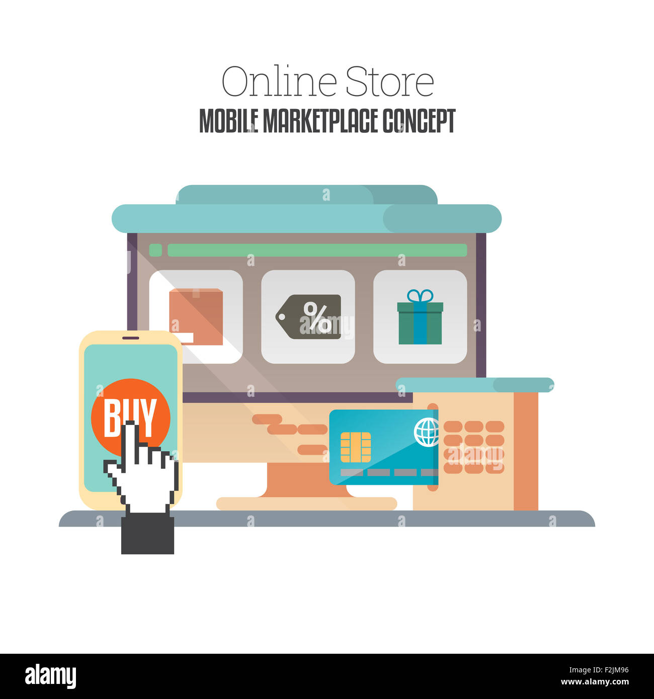 Vector flat cartoon illustration of online mobile store concept Stock ...