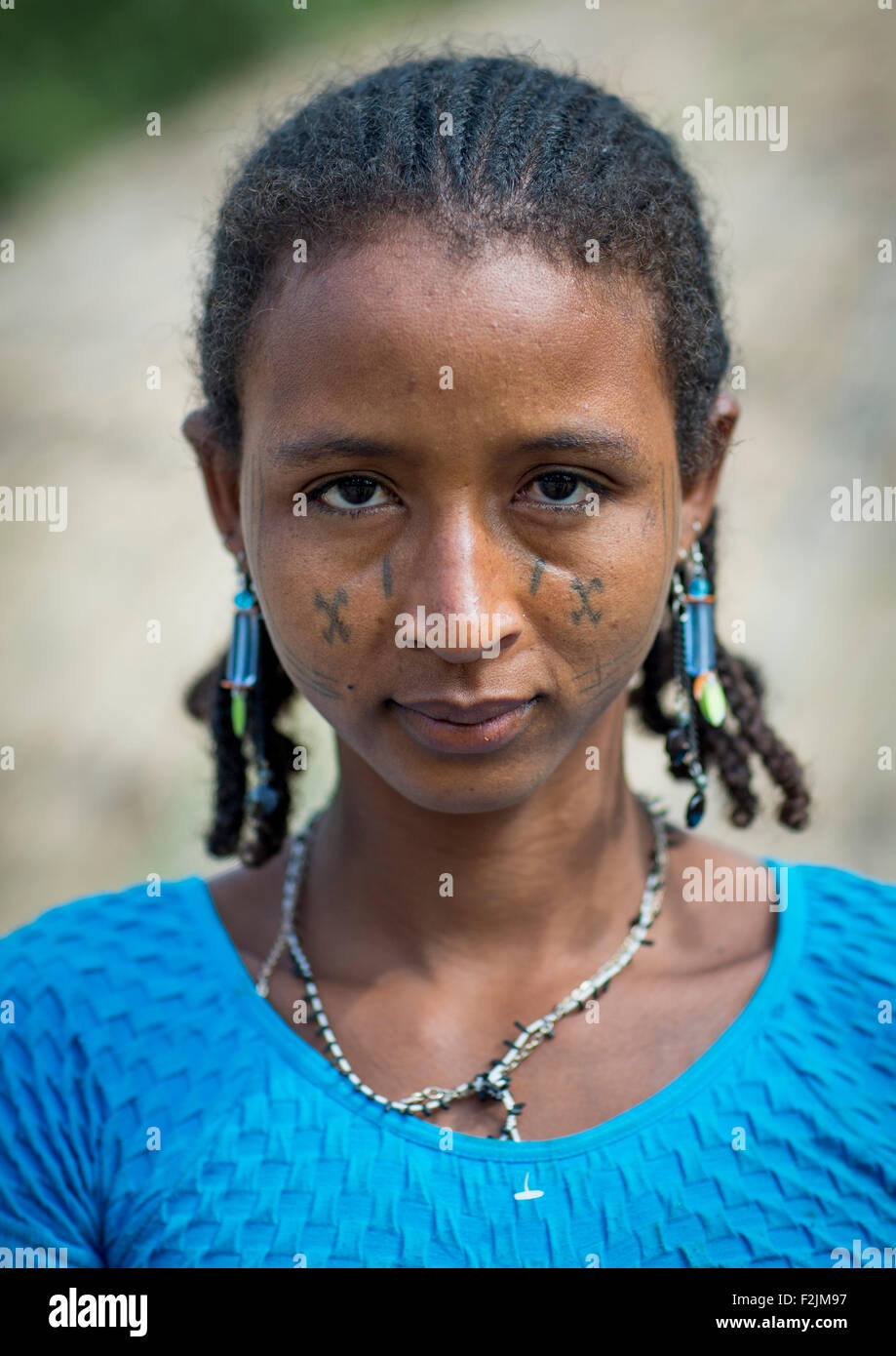 Benin, West Africa, Gossoue, a beautiful tattooed fulani peul tribe ...