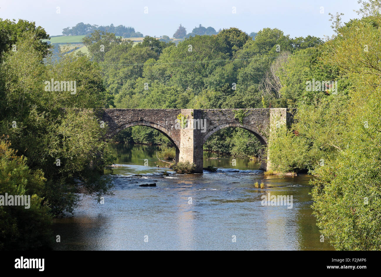 Stone road Bridge over the river Usk near Brecon, Wales Stock Photo - Alamy