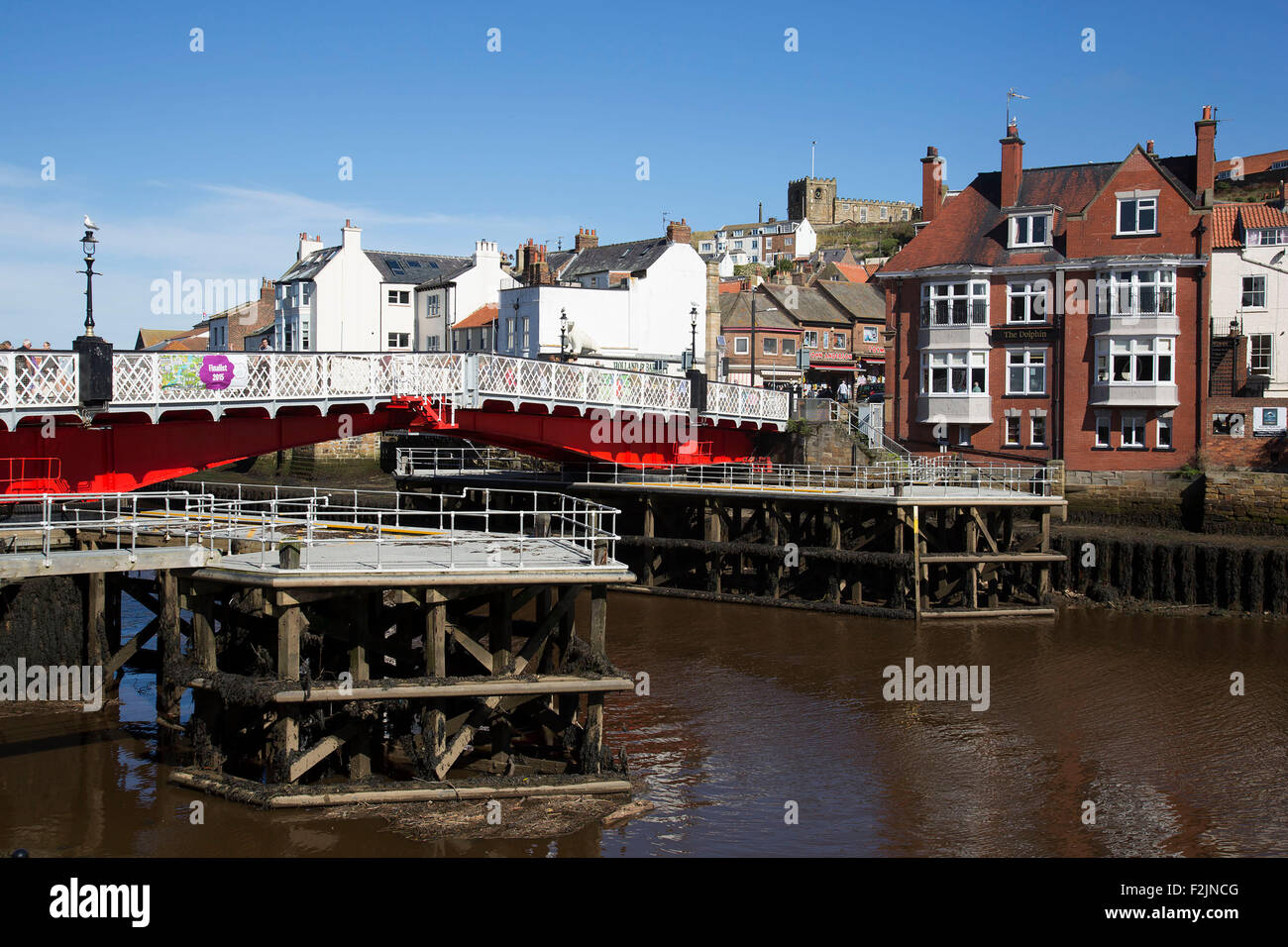 Quayside at the harbour in Whitby, a seaside town, port in the county ...
