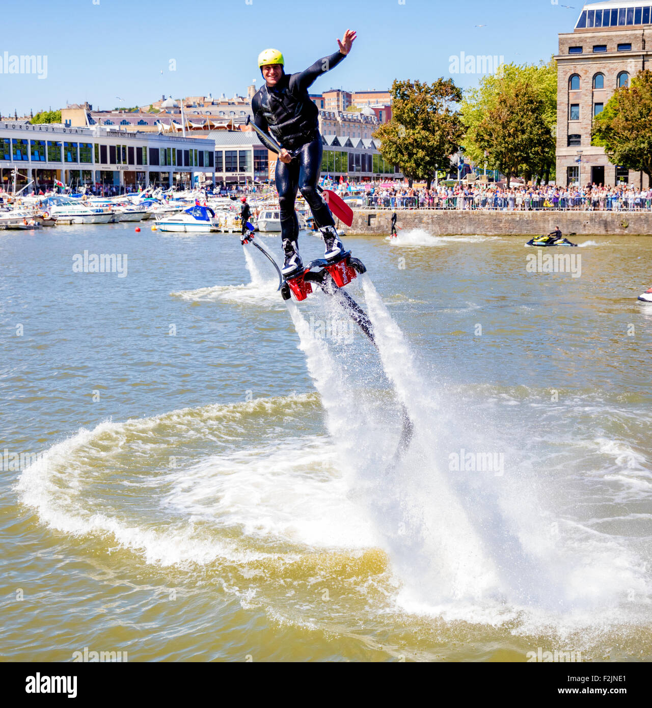 Flyboarding demonstration at Bristol's floating harbour in the annual ...