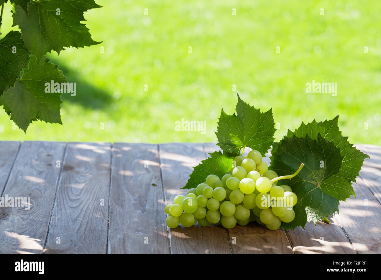 White grapes on garden table. View with copy space Stock Photo - Alamy