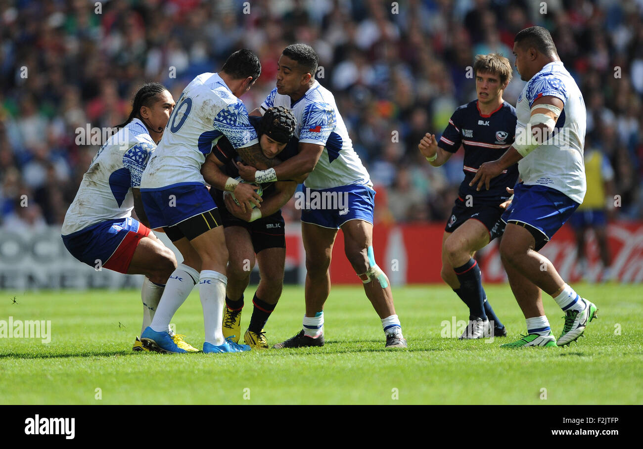 Brighton, UK. 20th September, 2015. Seamus Kelly of USA is wrapped up ...