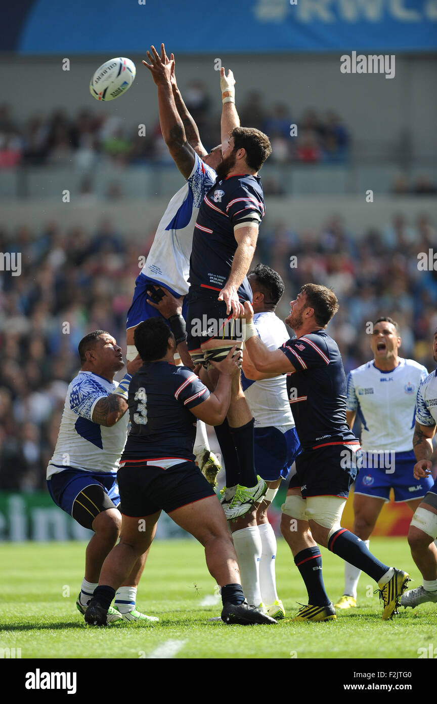 Brighton, UK. 20th September, 2015. Greg Peterson of USA spoils the ...
