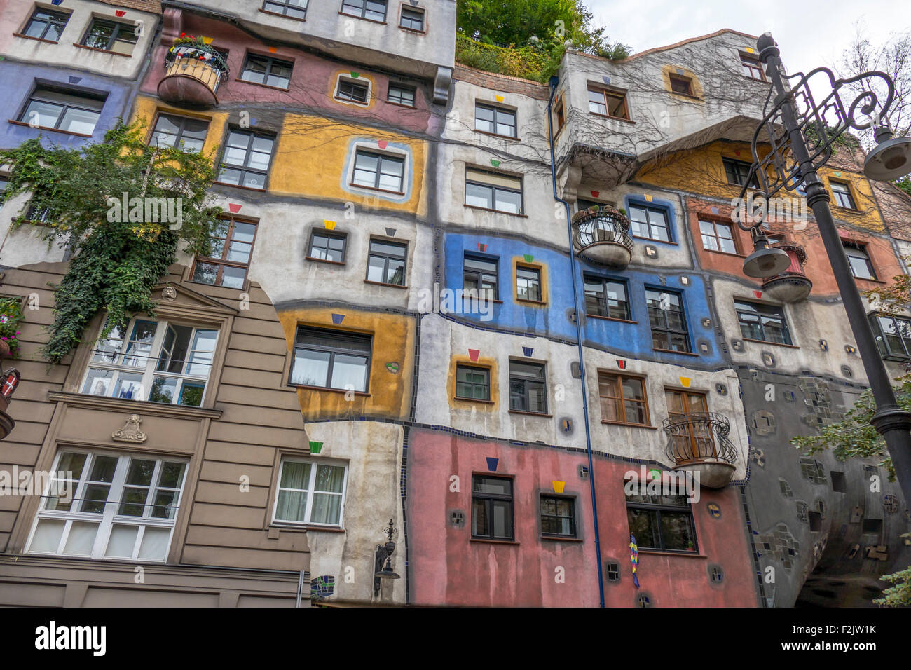 Colorful facade of Hundertwasser House, Hundertwasserhaus, apartment ...