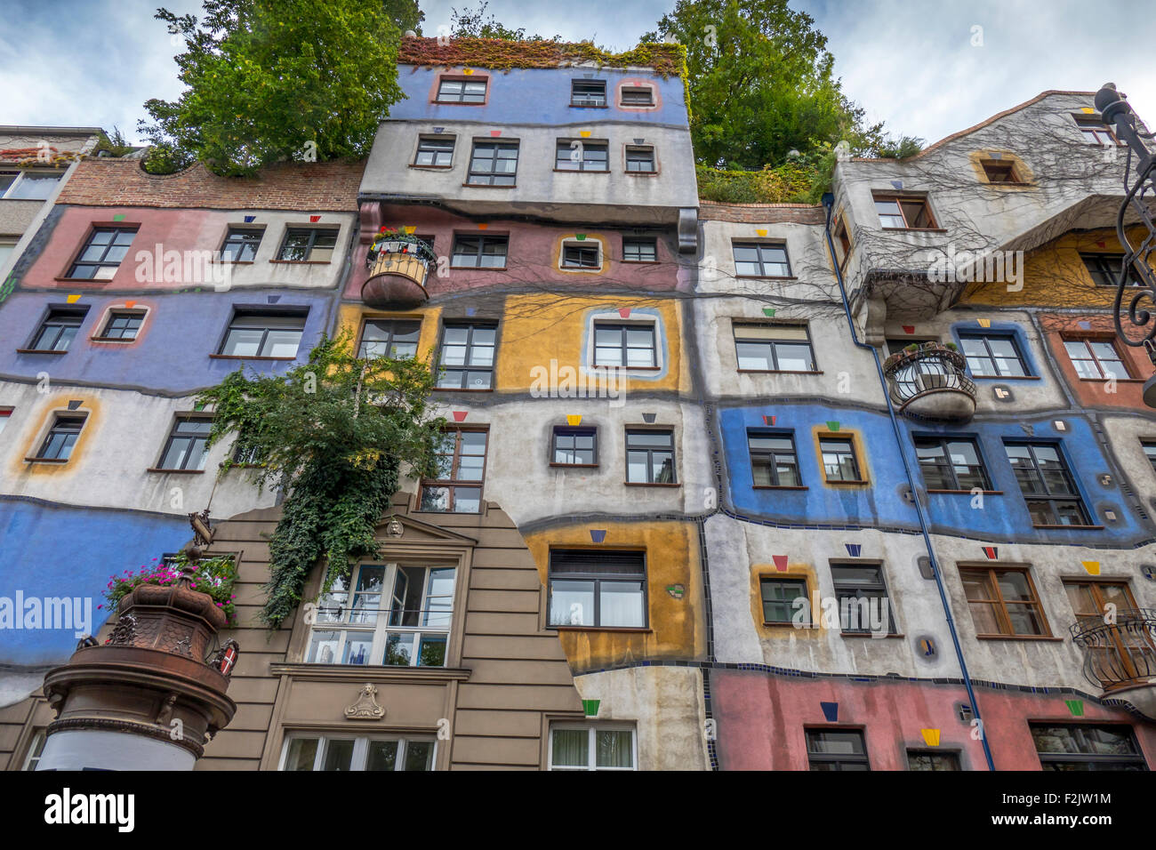 Colorful facade of Hundertwasser House, Hundertwasserhaus, apartment ...
