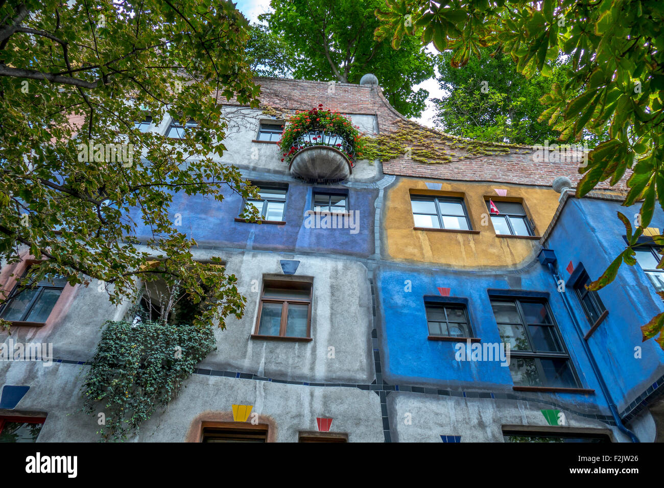 Colorful facade of Hundertwasser House, Hundertwasserhaus, apartment ...