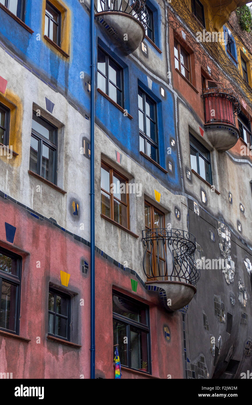 Colorful facade of Hundertwasser House, Hundertwasserhaus, apartment ...