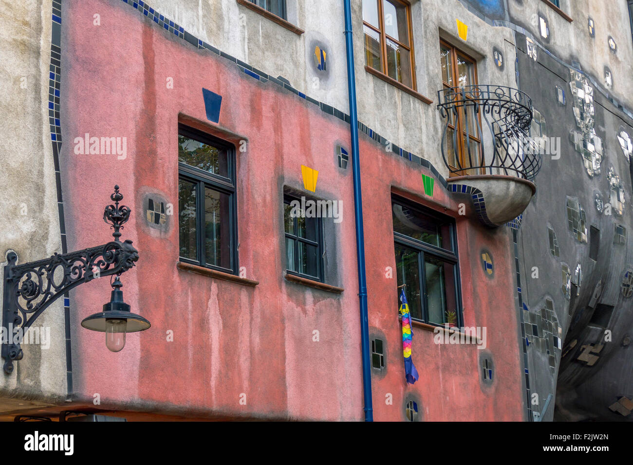 Colorful facade of Hundertwasser House, Hundertwasserhaus, apartment ...