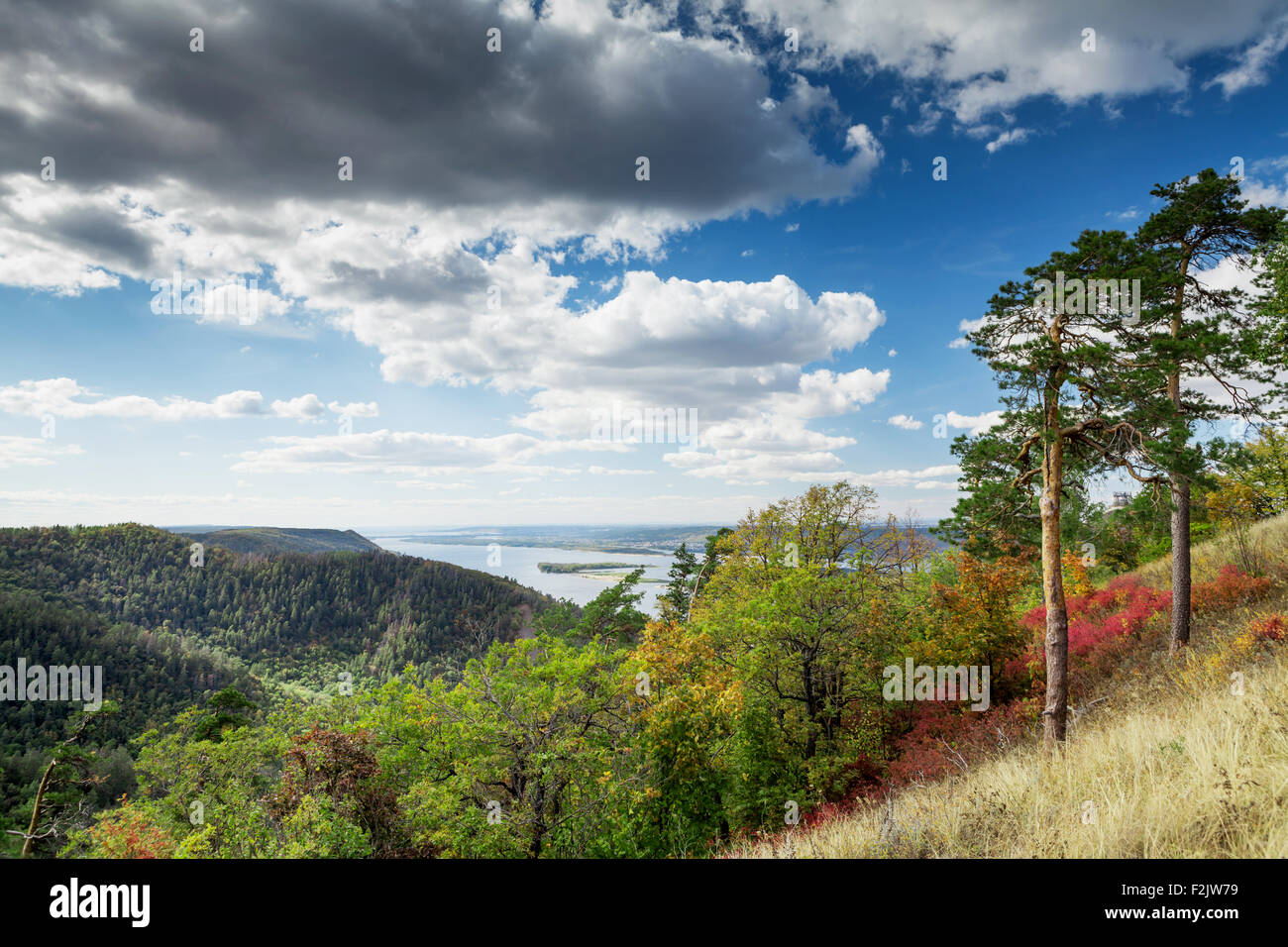 Russian national park countryside landscape with mountains and river ...