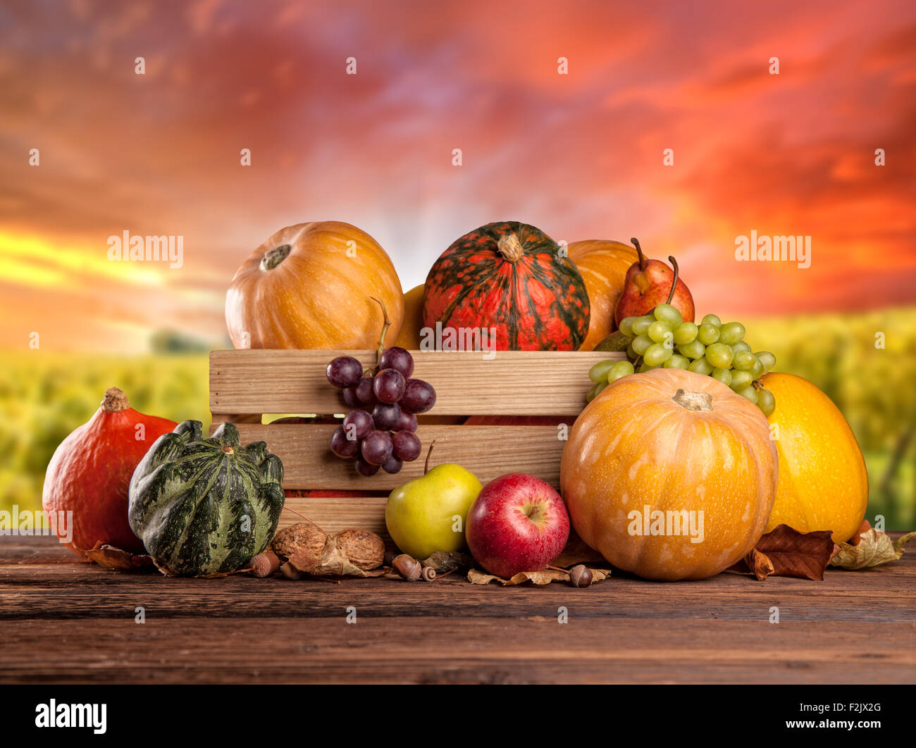Fall fruit and vegetables on wood. Thanksgiving concept Stock Photo - Alamy