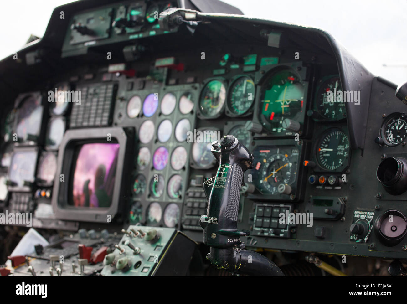 Interior of the modern helicopter and handle control Stock Photo - Alamy