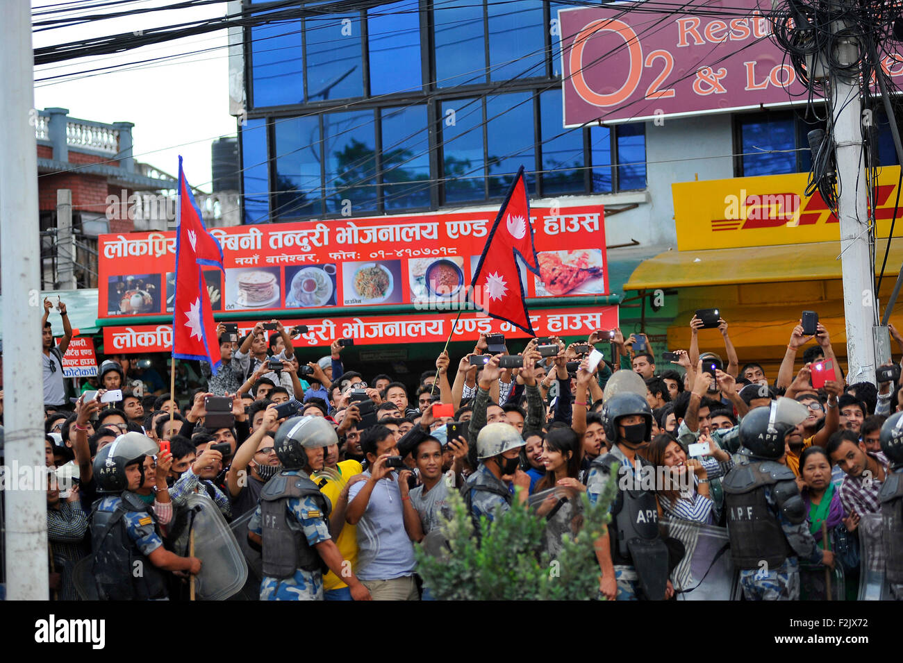 Kathmandu, Nepal. 20th Sep, 2015. Nepalese people celebrates outside ...
