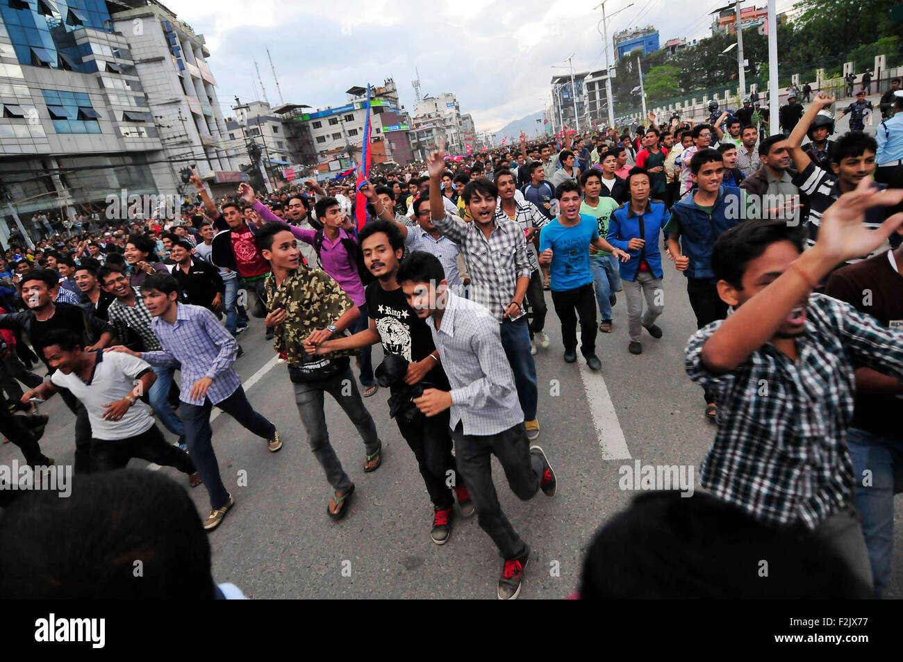 Kathmandu, Nepal. 20th Sep, 2015. Nepalese people celebrates outside ...