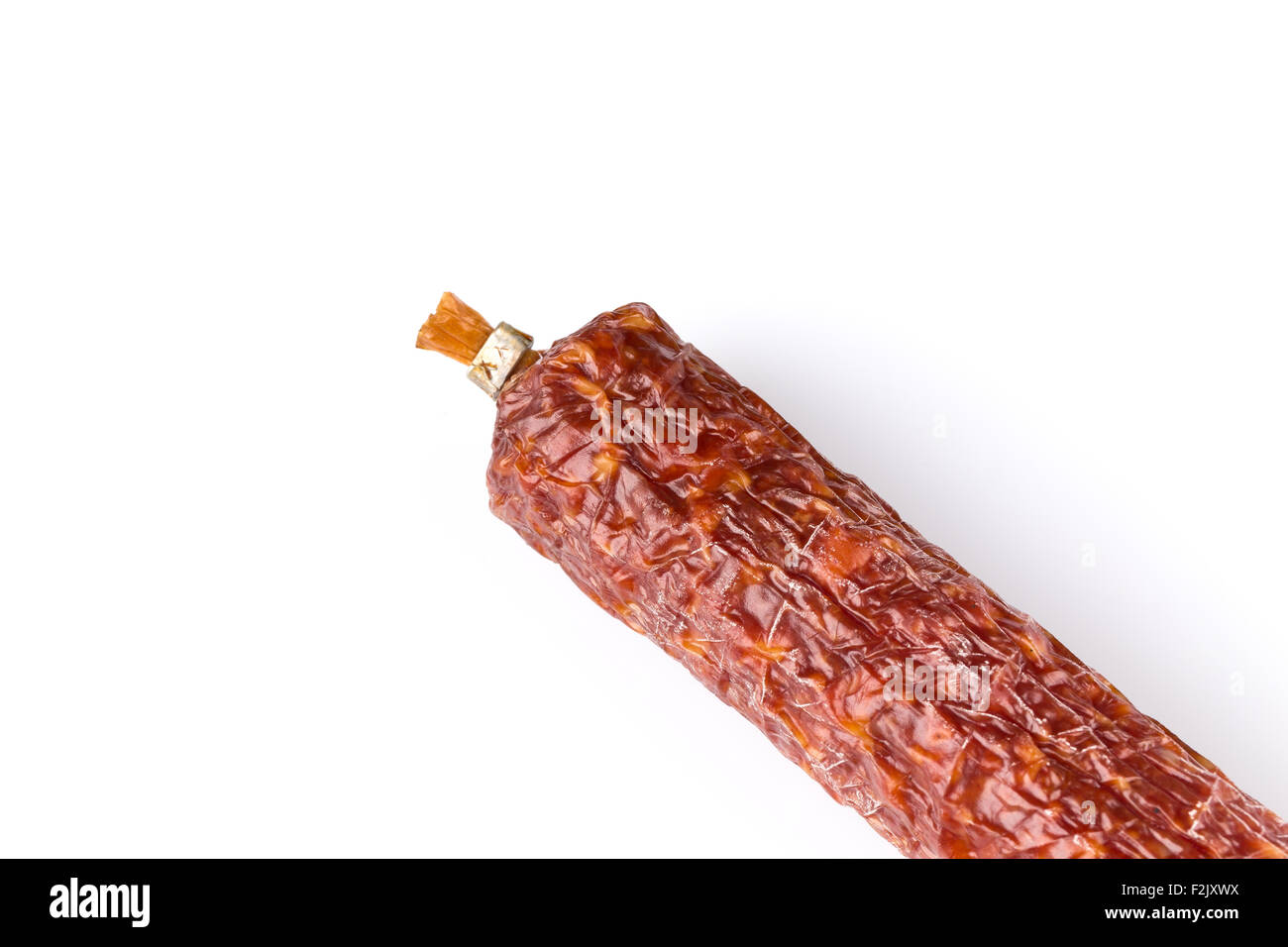 Smoked sausage. Top view. Isolated on a white Stock Photo - Alamy
