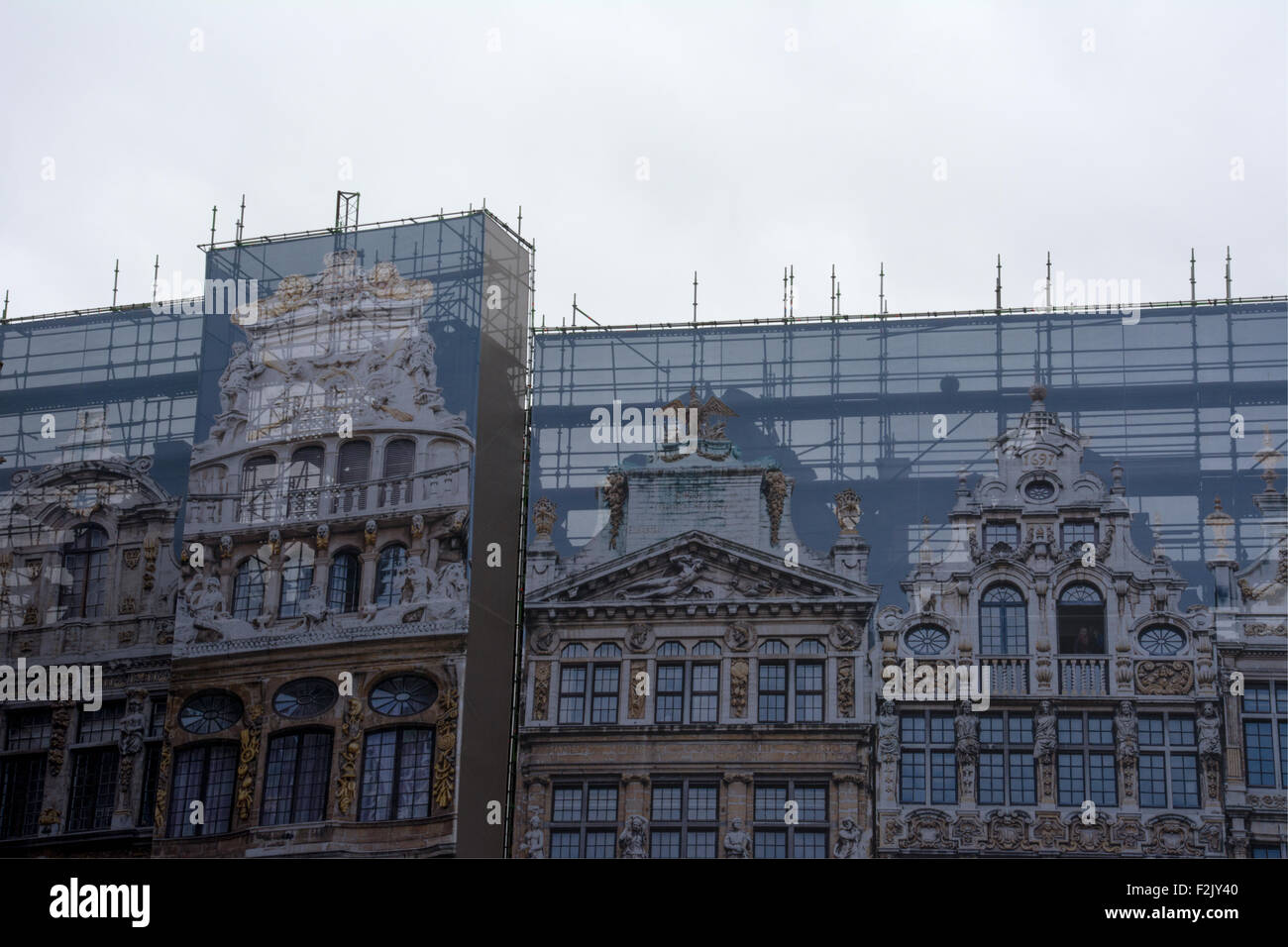 False facade, artwork hiding buildings during restoration work/cleaning ...
