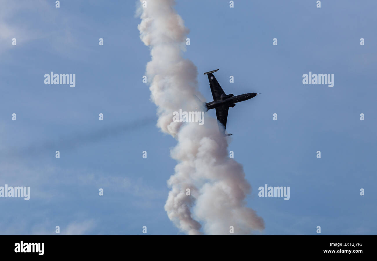 Hawk T2 Role Demonstration behind a puff of smoke Stock Photo - Alamy