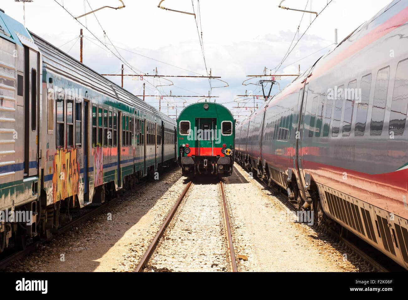 View of old italian train in the railway station Stock Photo - Alamy