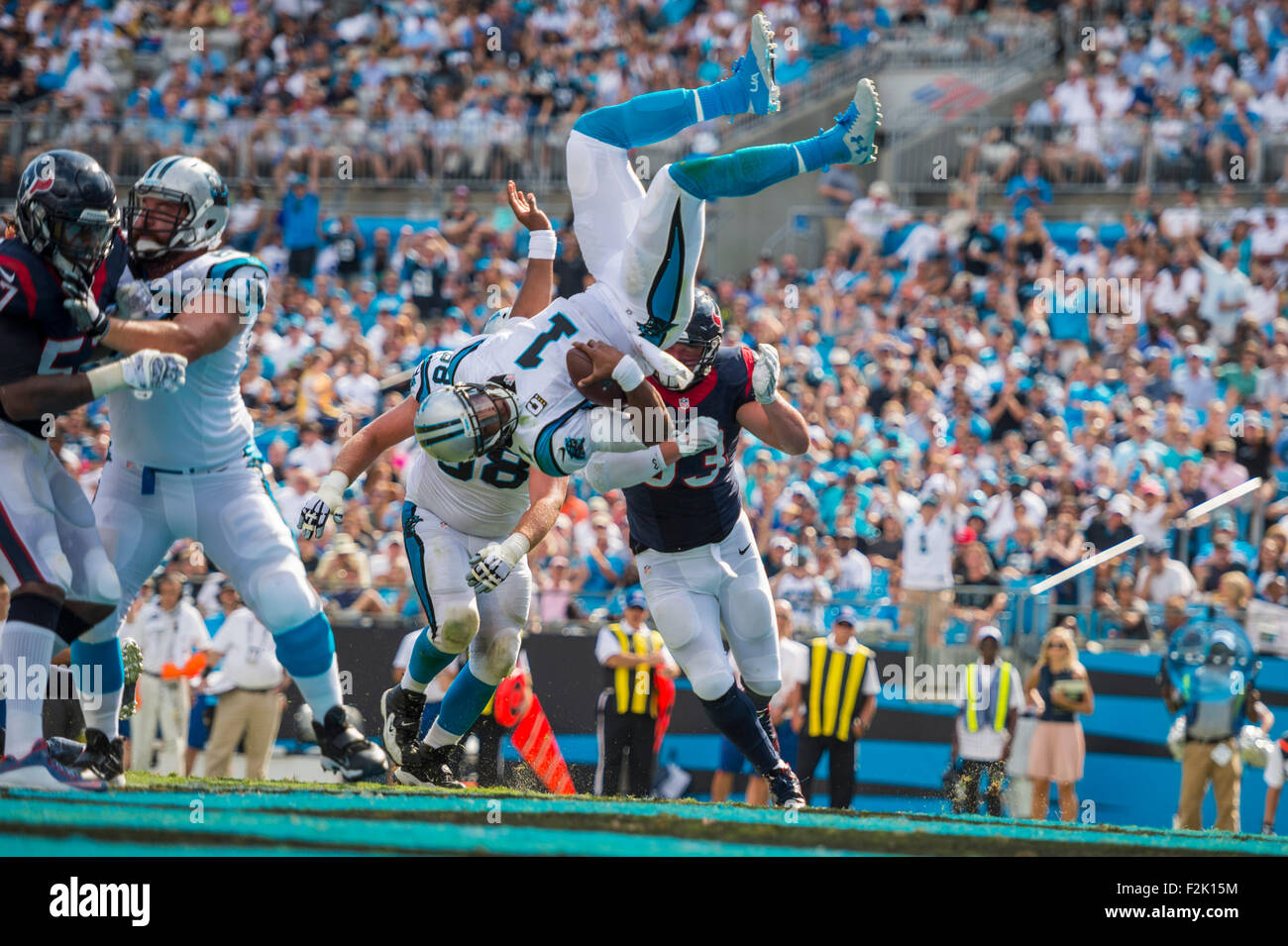 Charlotte, North Carolina, USA. 20th September, 2015. Carolina Panthers quarterback Cam Newton ...