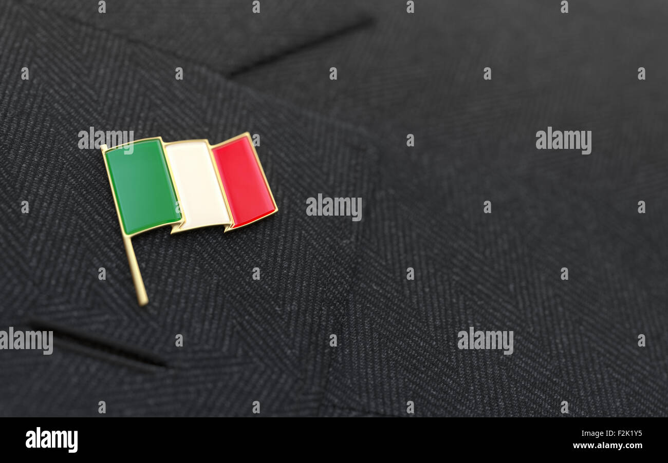 Italy flag lapel pin on the collar of a business suit jacket shows ...