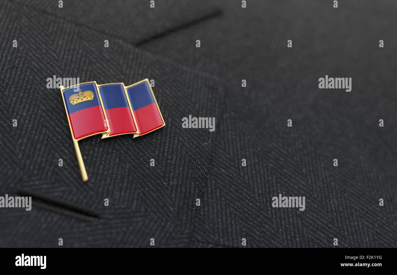 Costa Rica flag lapel pin on the collar of a business suit jacket shows ...