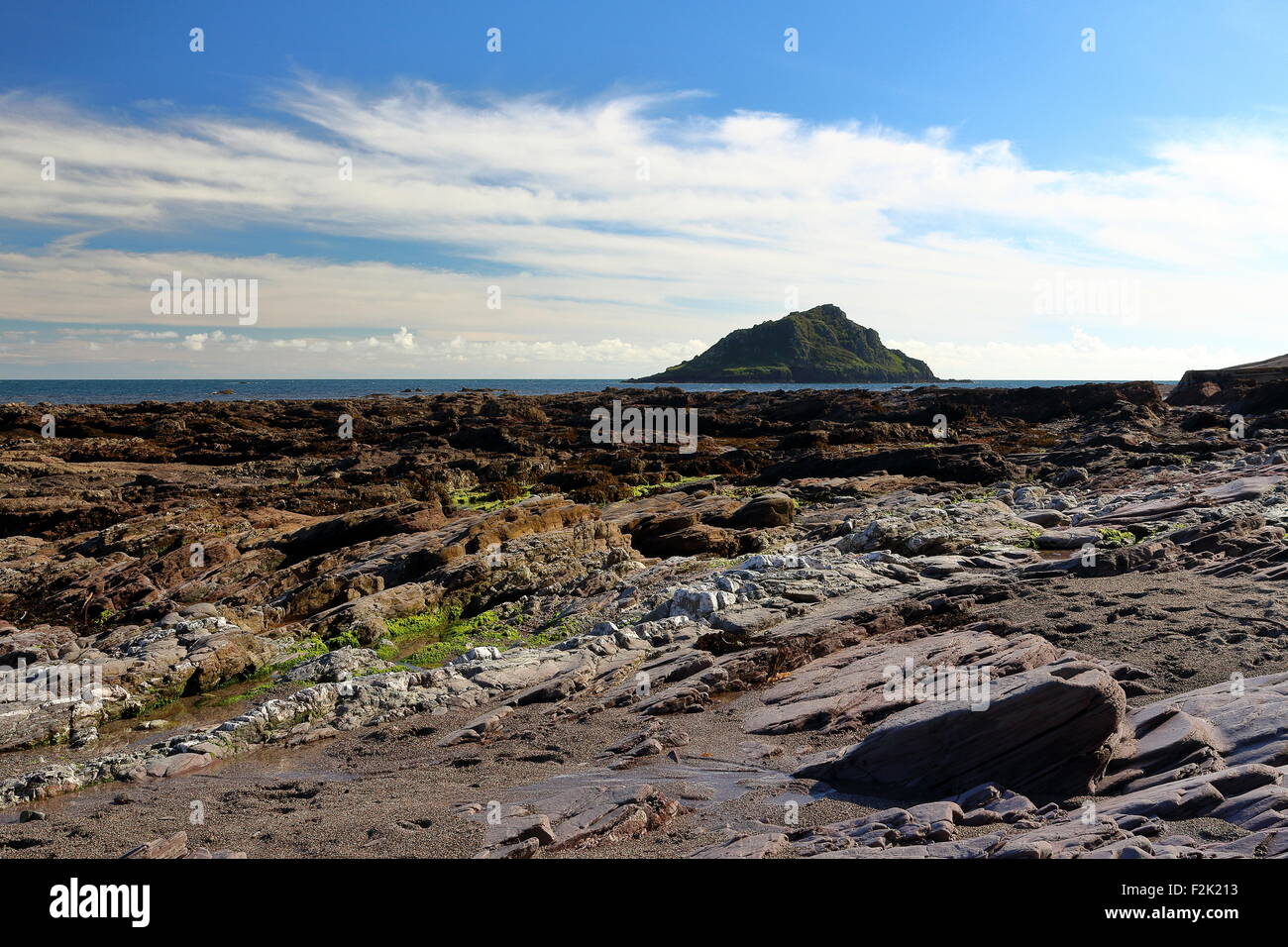 View of the Great Mewstone at National Trust Wembury Beach, Devonshire ...