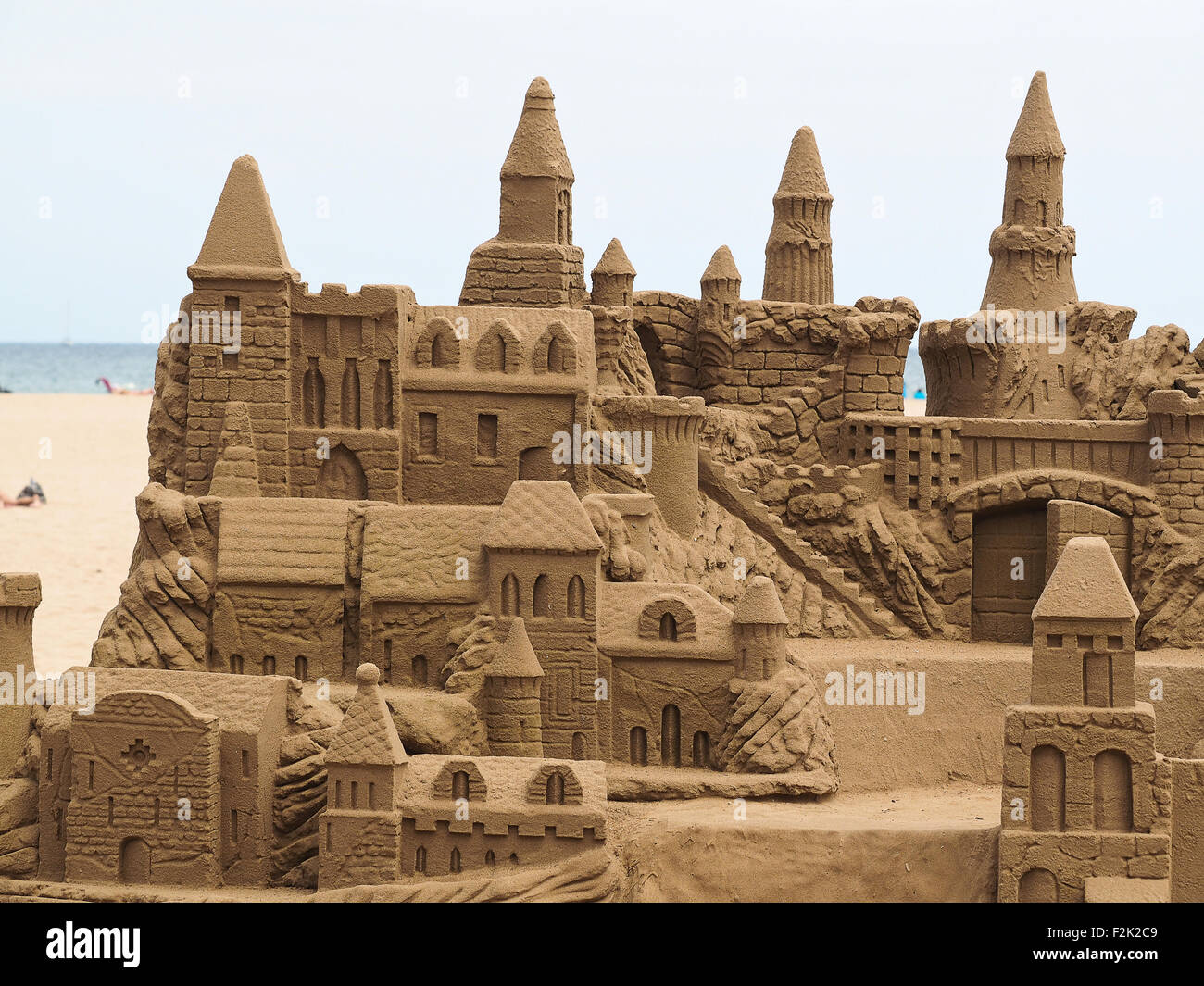 A lavish and large sand castle on an empty beach Stock Photo - Alamy