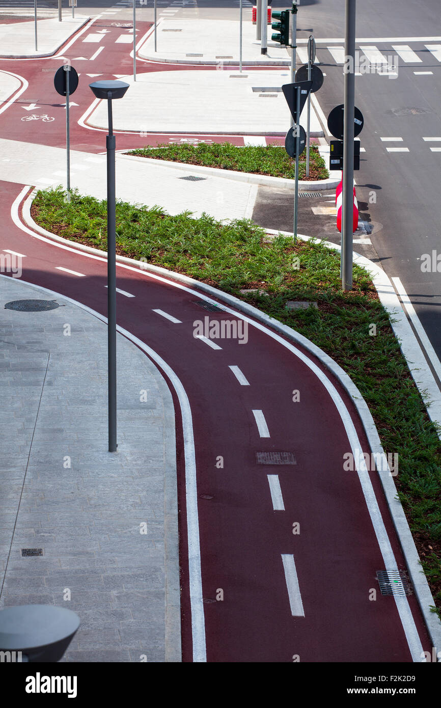 View of new bike path in Milan Stock Photo - Alamy