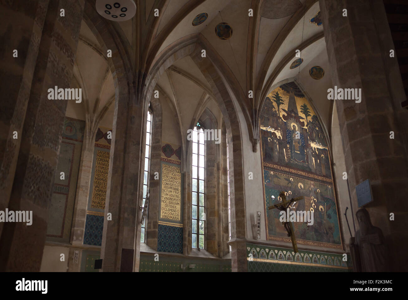 Saint Benedict in front of the Virgin. Mural painting by the Beuron Art ...