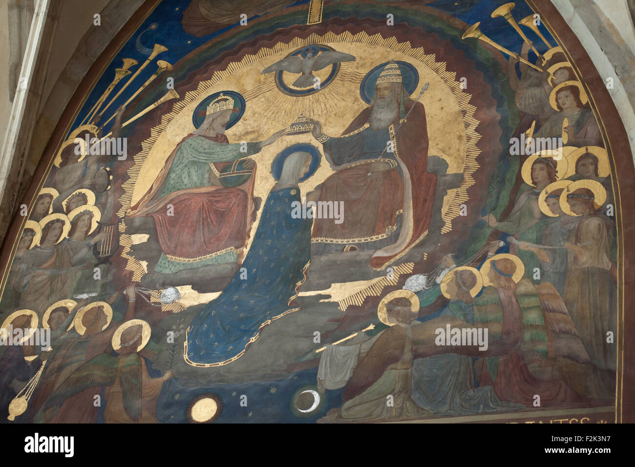 Coronation of the Virgin. Mural painting by the Beuron Art School from ...