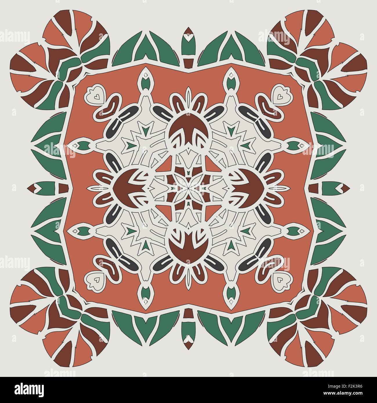 Oriental four-corner mandala print. Round lase pattern on the black ...