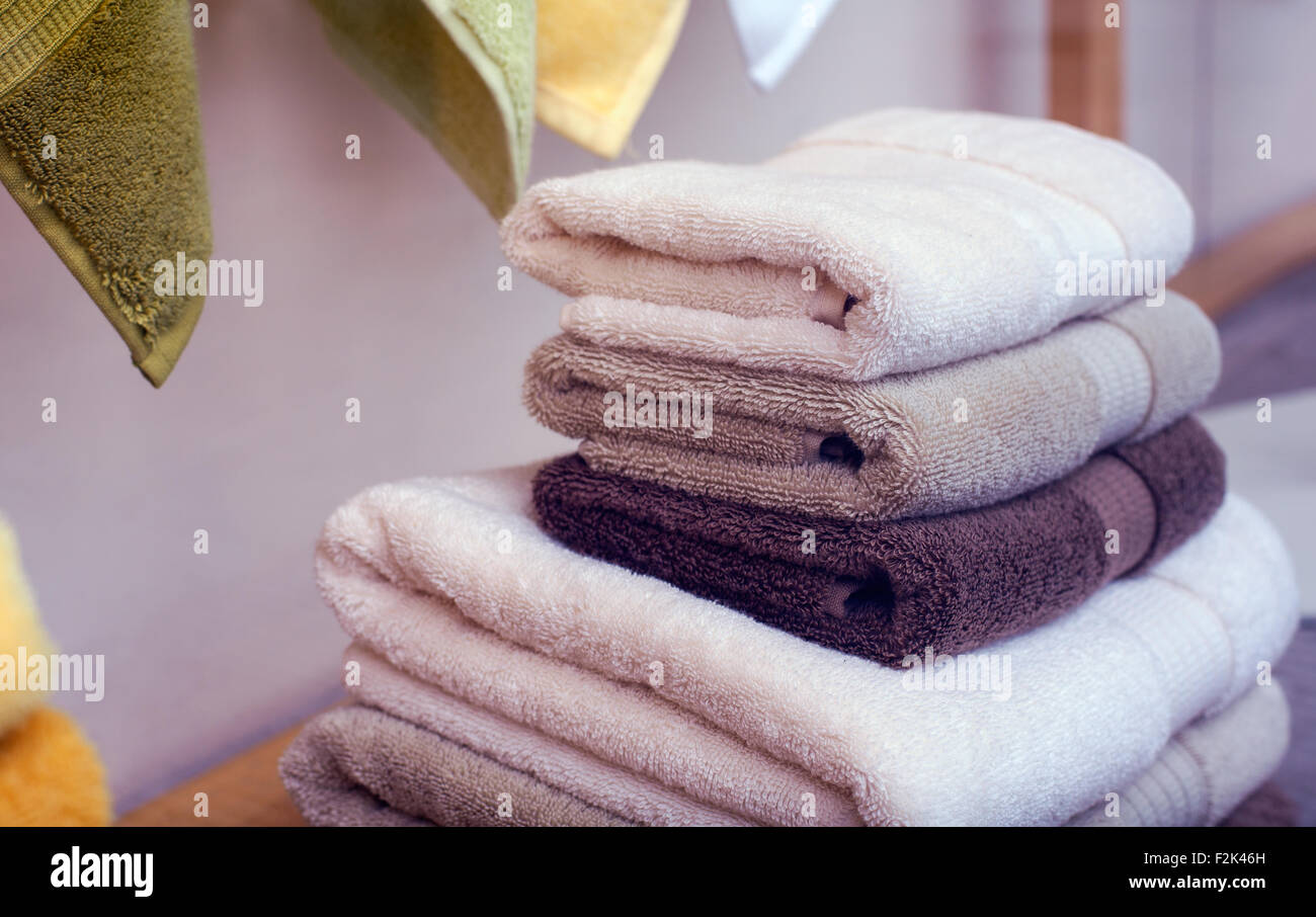Stack of towels in the clothes shop Stock Photo - Alamy