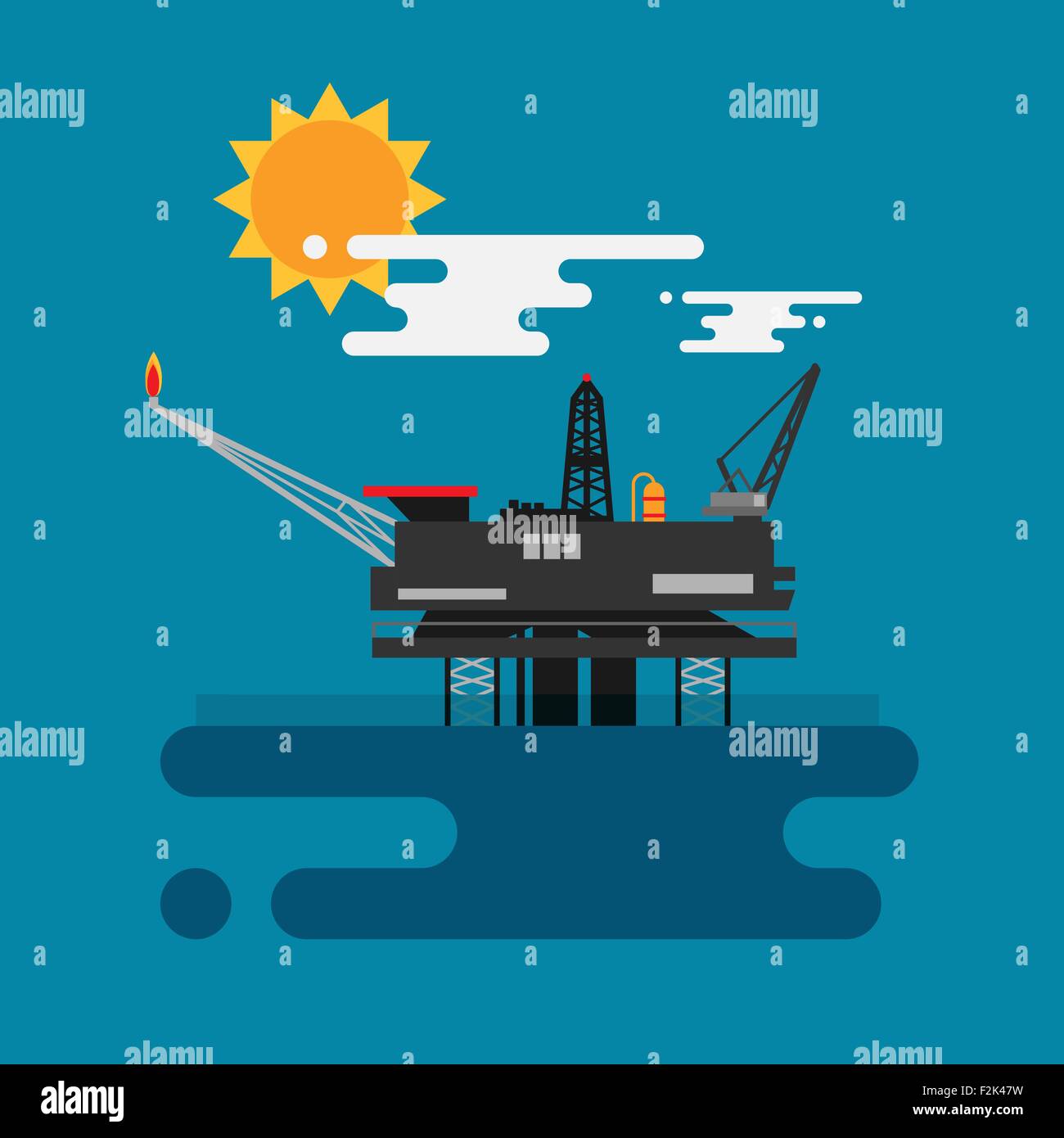 Offshore oil platform in the blue ocean. Flat style vector illustration ...