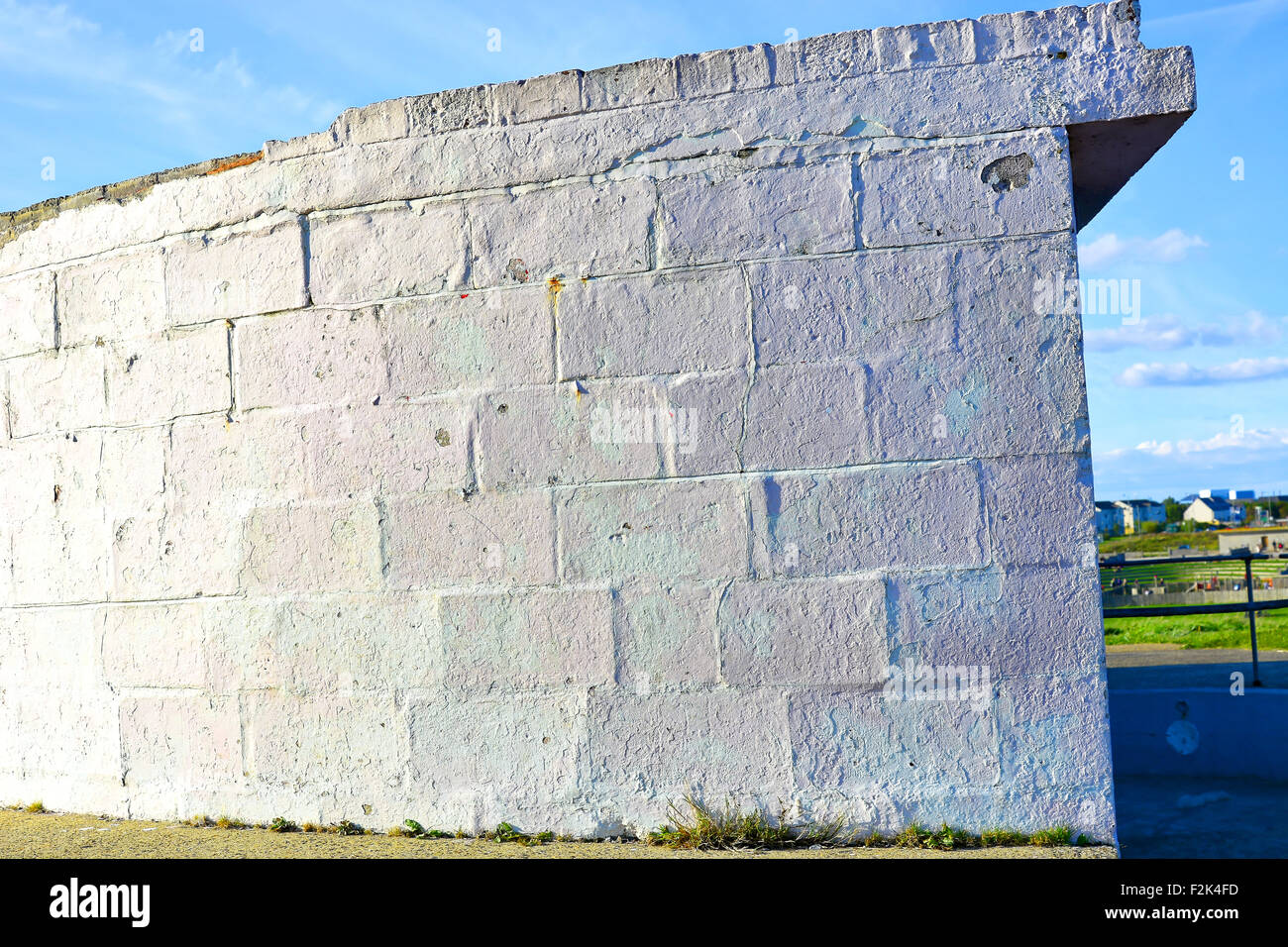WWII, blockhouse, wall, textured wall, pink, white, painted, beach ...