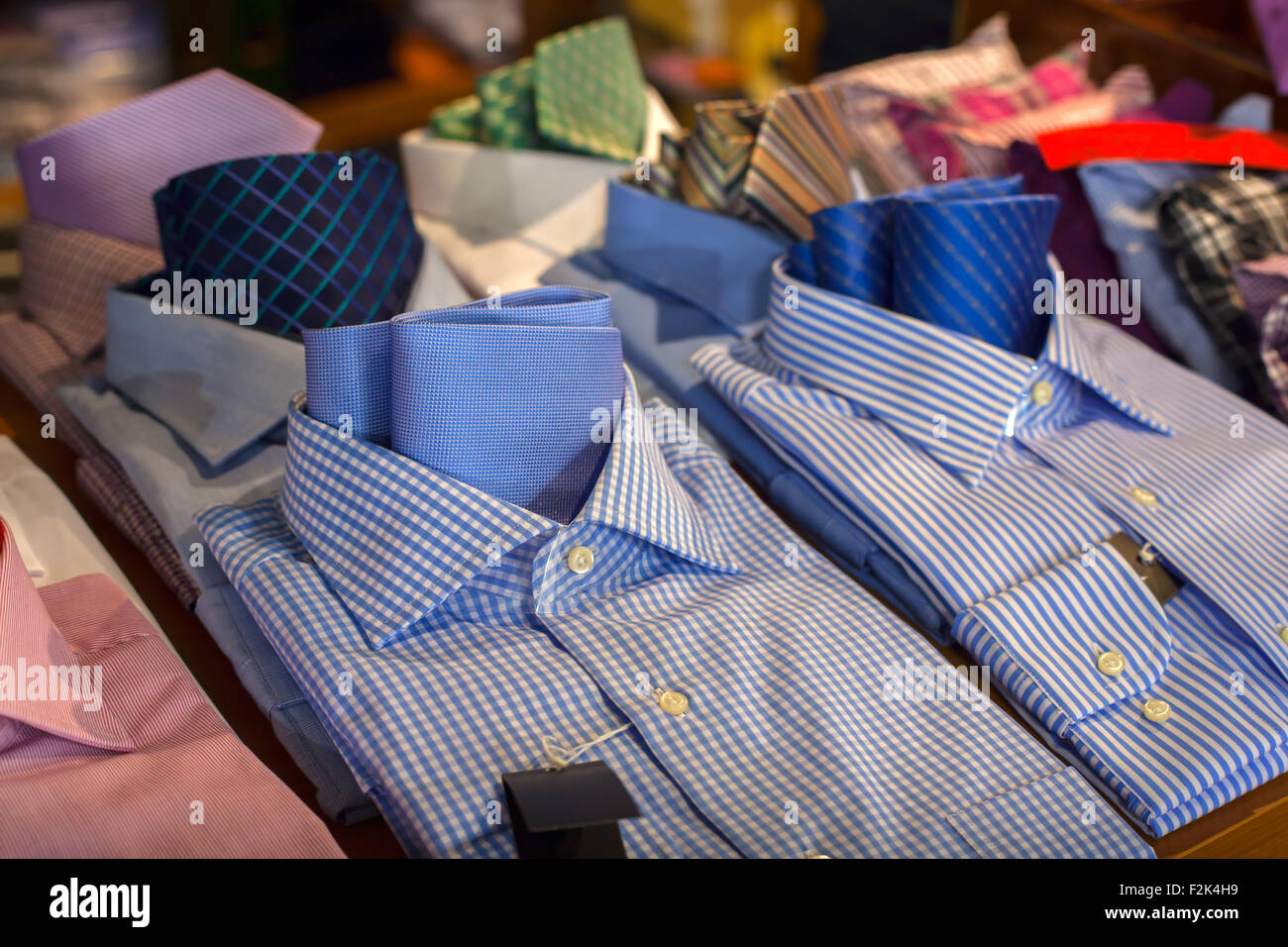 Close up of male shirts exposed in the clothes shop Stock Photo - Alamy