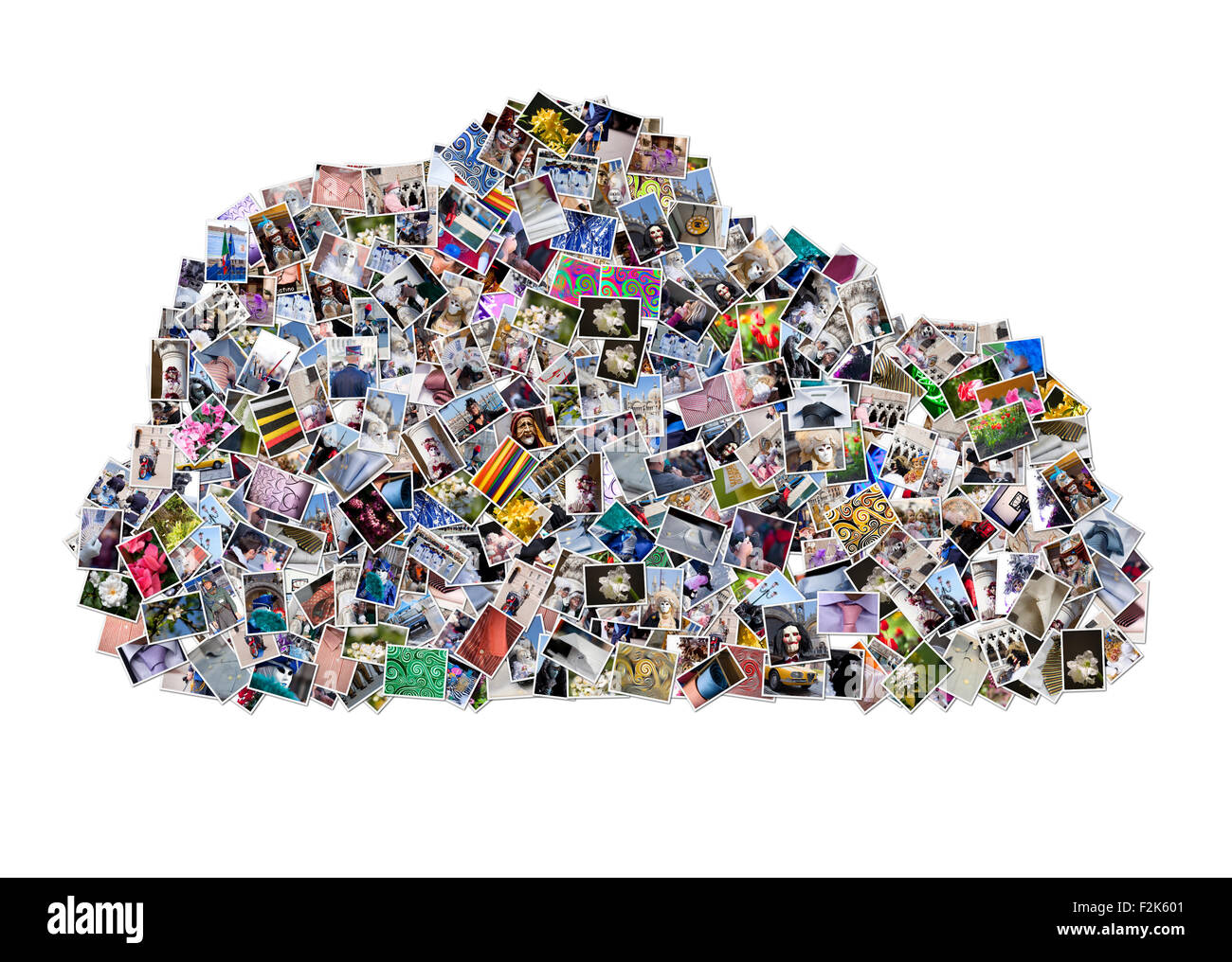 Cloud computing concept. Many photos inside a cloud isolated on white ...