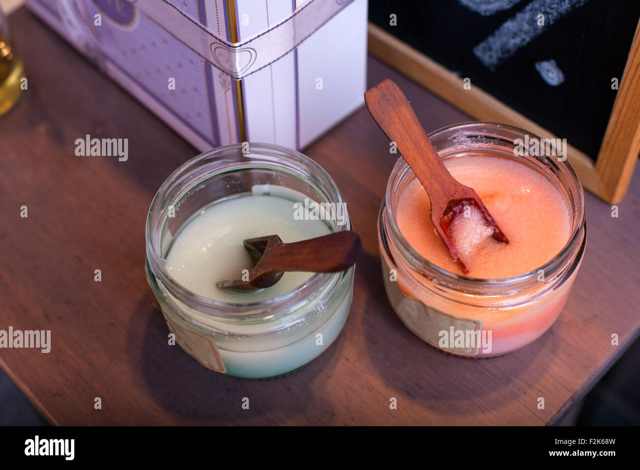Photo of body scrub for female body treatment Stock Photo - Alamy