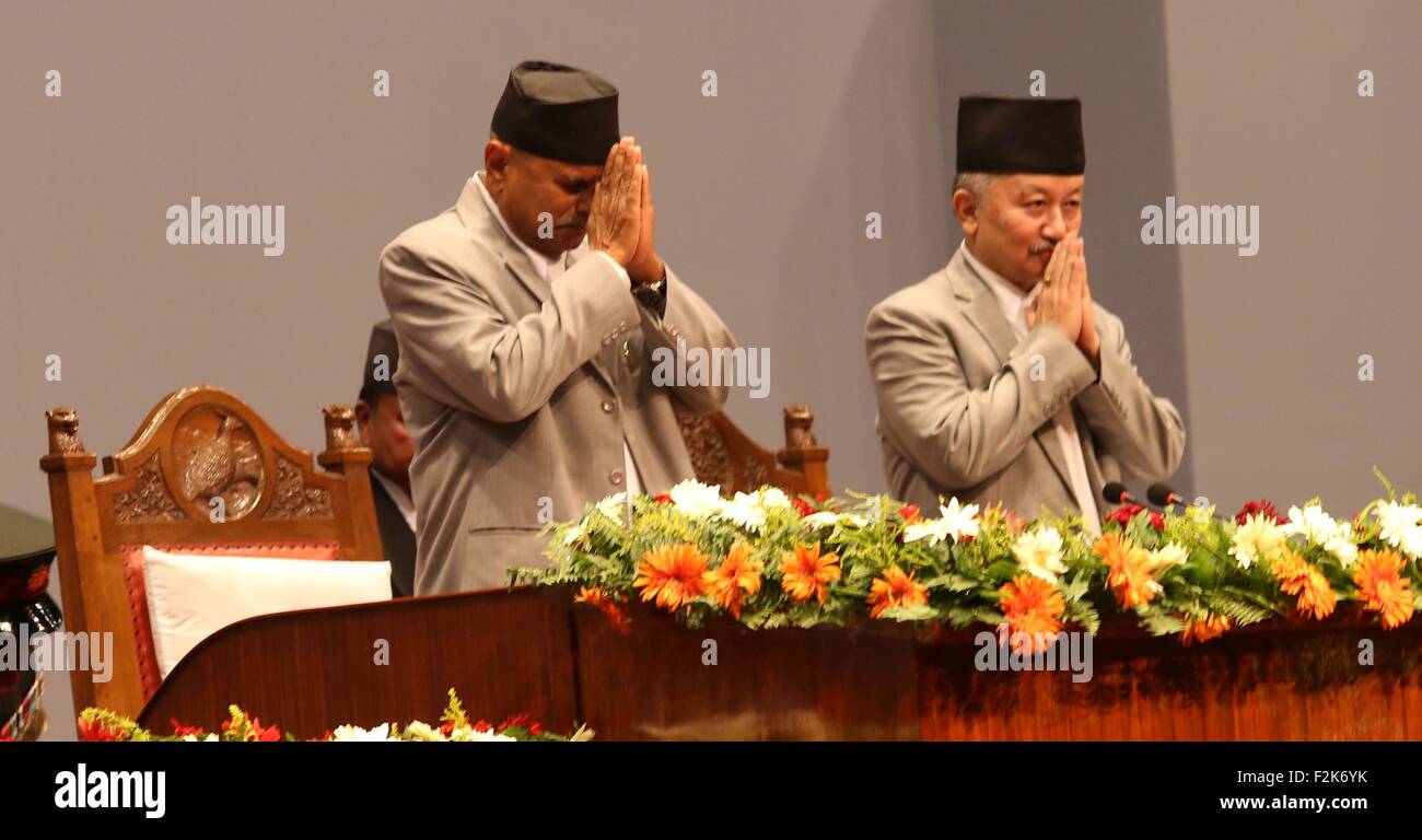 Kathmandu, Nepal. 20th Sep, 2015. Nepali President Ram Baran Yadav (L ...